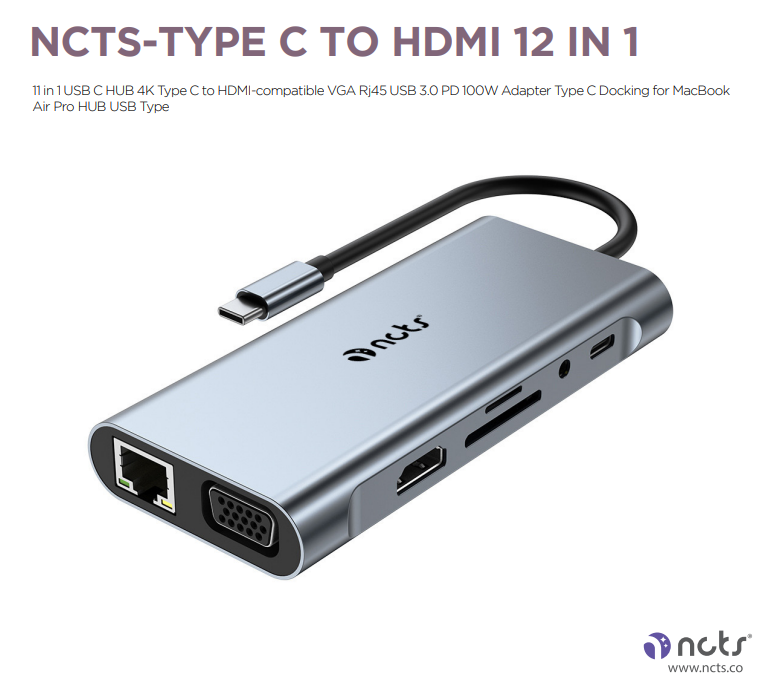 NCTS-TYPE C TO HDMI, 12 IN 1 Multifunction Adapter - First Tek